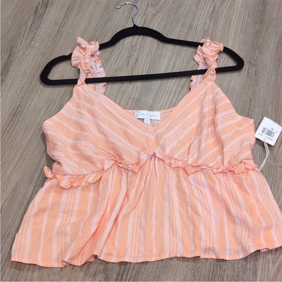 Love & Piece | Tops | Peach Striped Ruffle Tank Top By Love Fire | Poshmark
